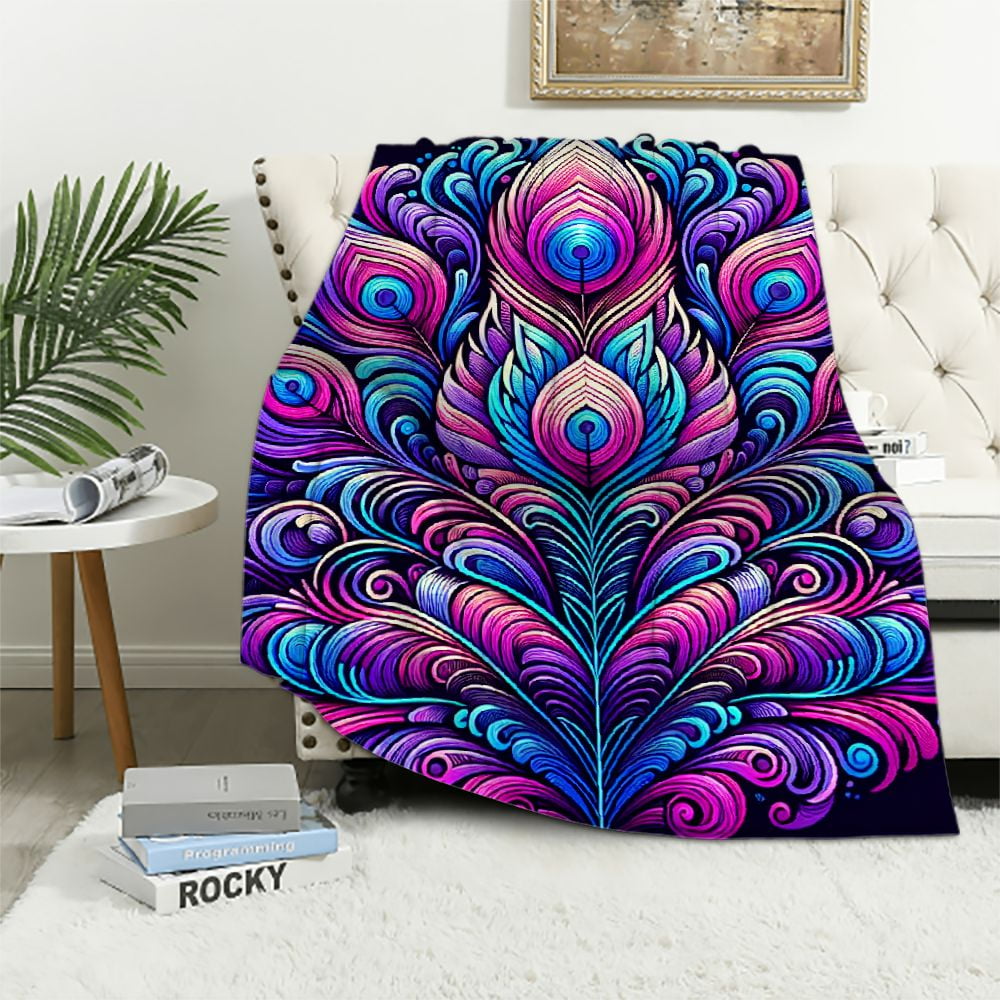 Lingy Boho Lotus Throw Blanket for Couch Indian Hamsa Blanket Blue ...