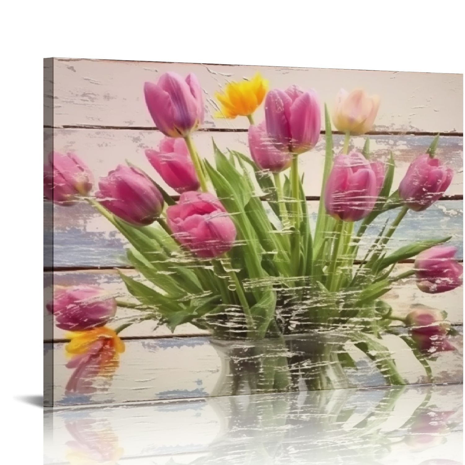 EastSmooth - Bouquet of Beautiful Pink Tulips Artwork - Rustic Canvas ...