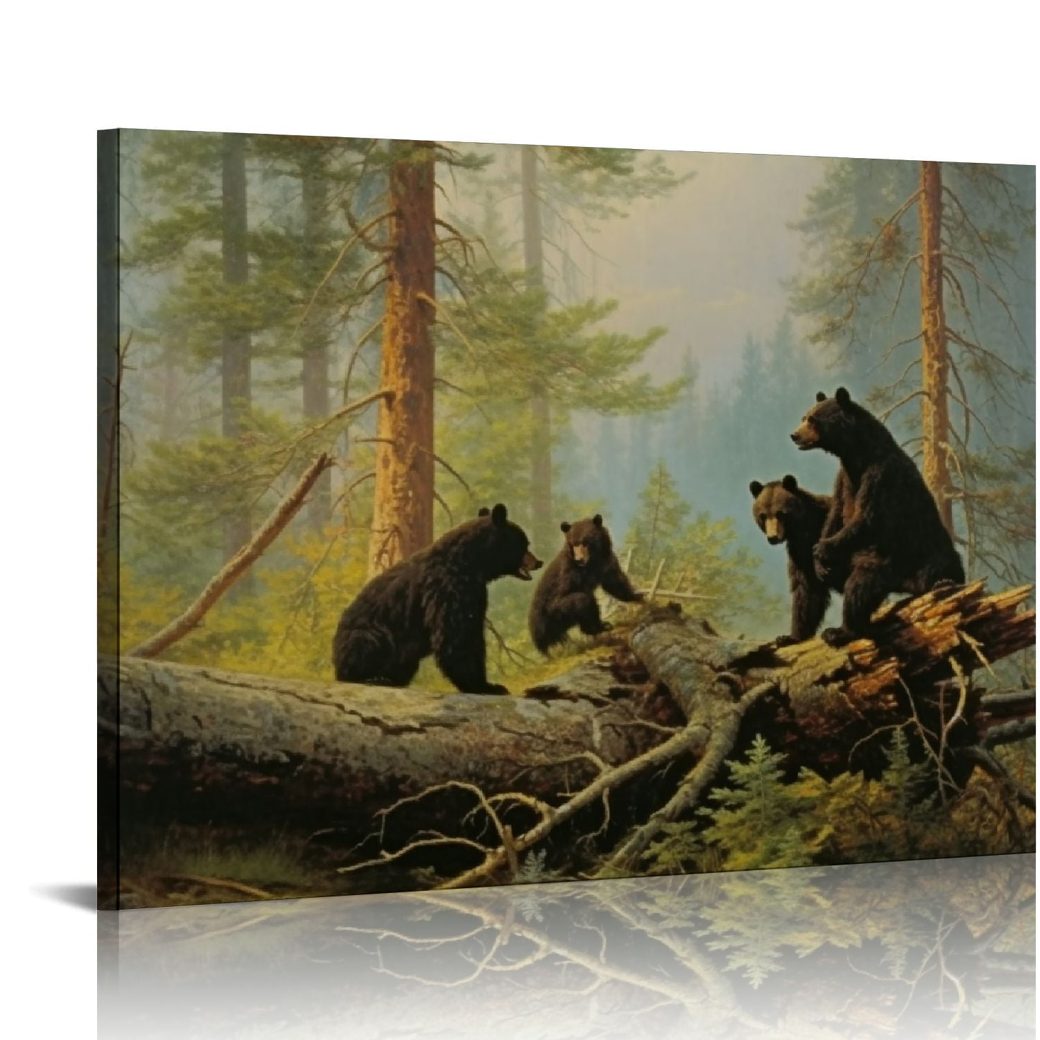 QCPP Canvas Print Wall Art Black Bears in The Spring Forest Nature ...