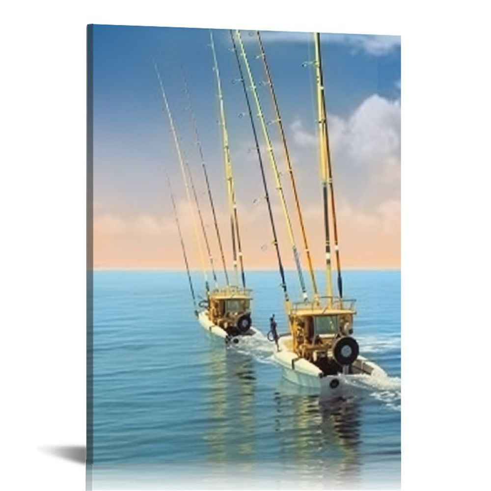 EastSmooth Canvas Wall Art Row of Five Fishing Rod and Reel Pictures ...
