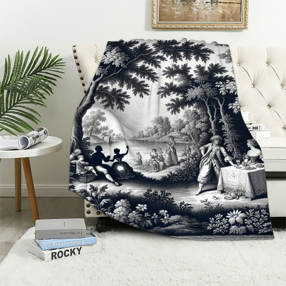 EastSmooth Chinoiserie Blue and White Chinese Style Blanket Throw ...