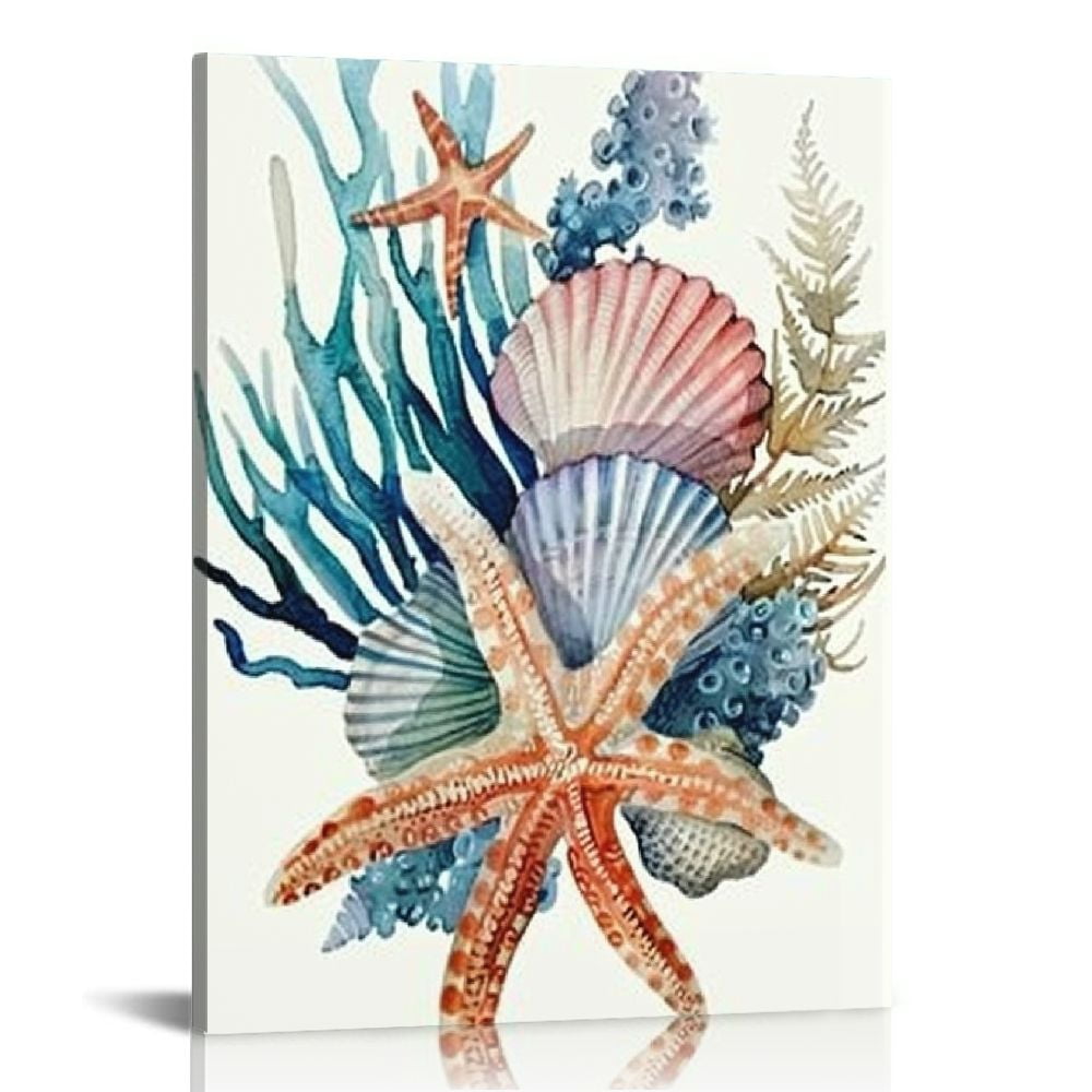 EastSmooth Coastal Wall Art Canvas Shell Starfish Coral Conch Picture ...