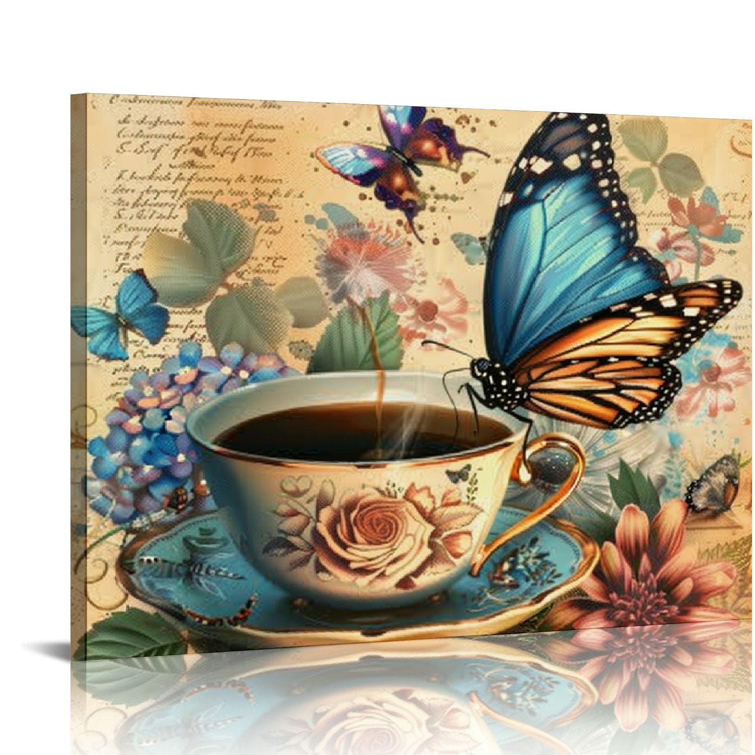 EastSmooth Coffee Canvas Wall Art Butterfly Flower Coffee Cup Pictures ...