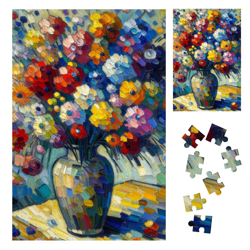 EastSmooth Colorful Flowers in Vase Wooden Jigsaw Puzzle Vertical Style ...