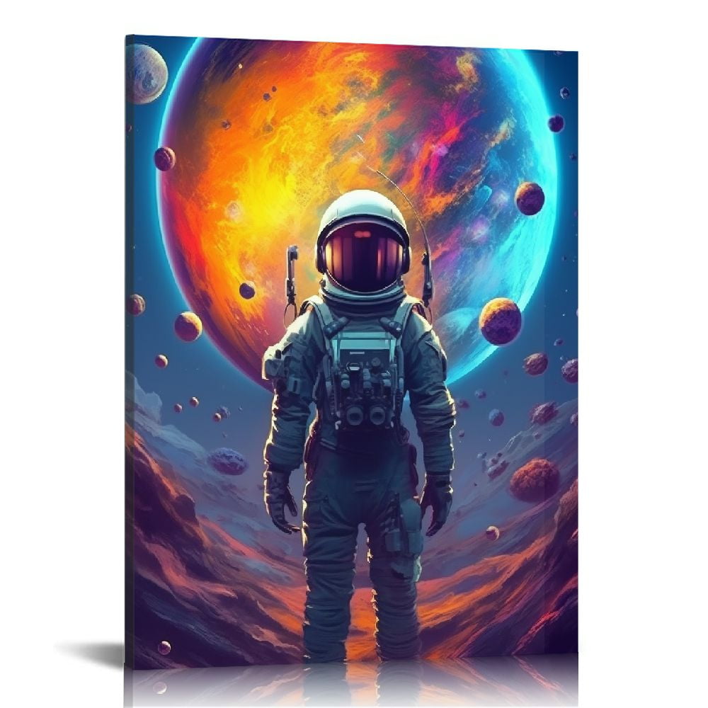 EastSmooth Cool Astronaut Wall Art Abstract Funny Spaceman in the Ocean ...