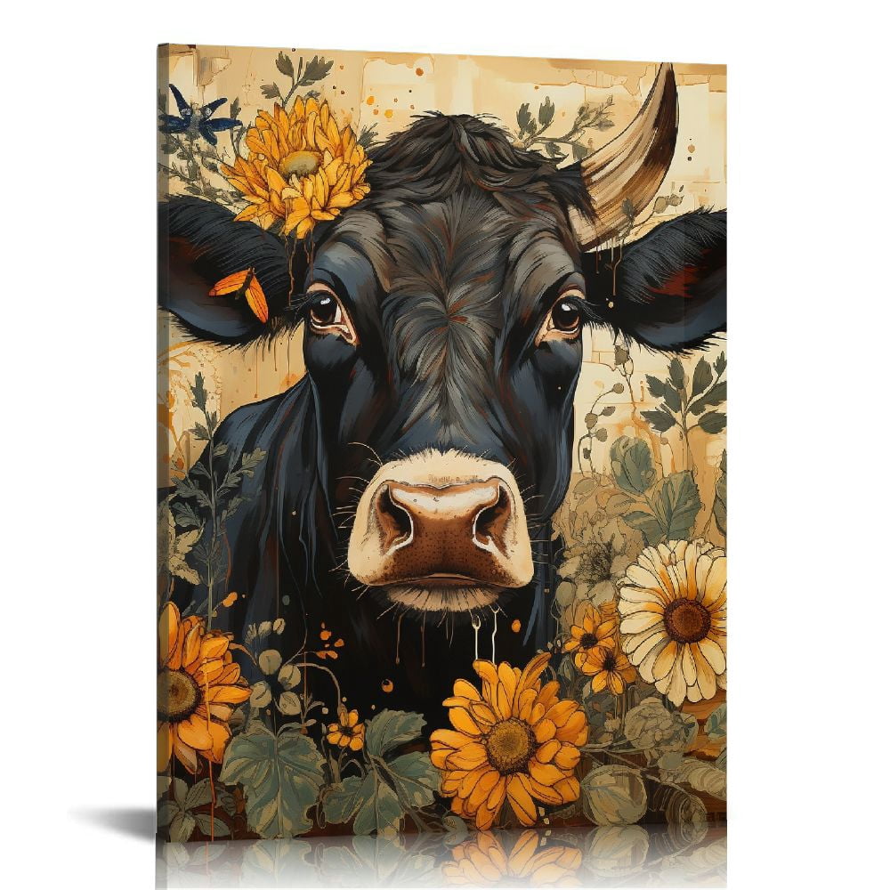 EastSmooth Cow Pictures Wall Decor, Rustic Sunflower Highland Cow Calf ...