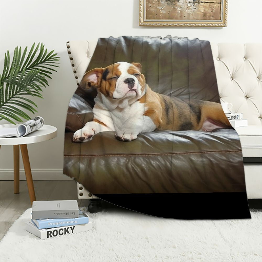 EastSmooth Cute Bulldog Flannel Throw Blanket for Bed Couch Sofa Super ...