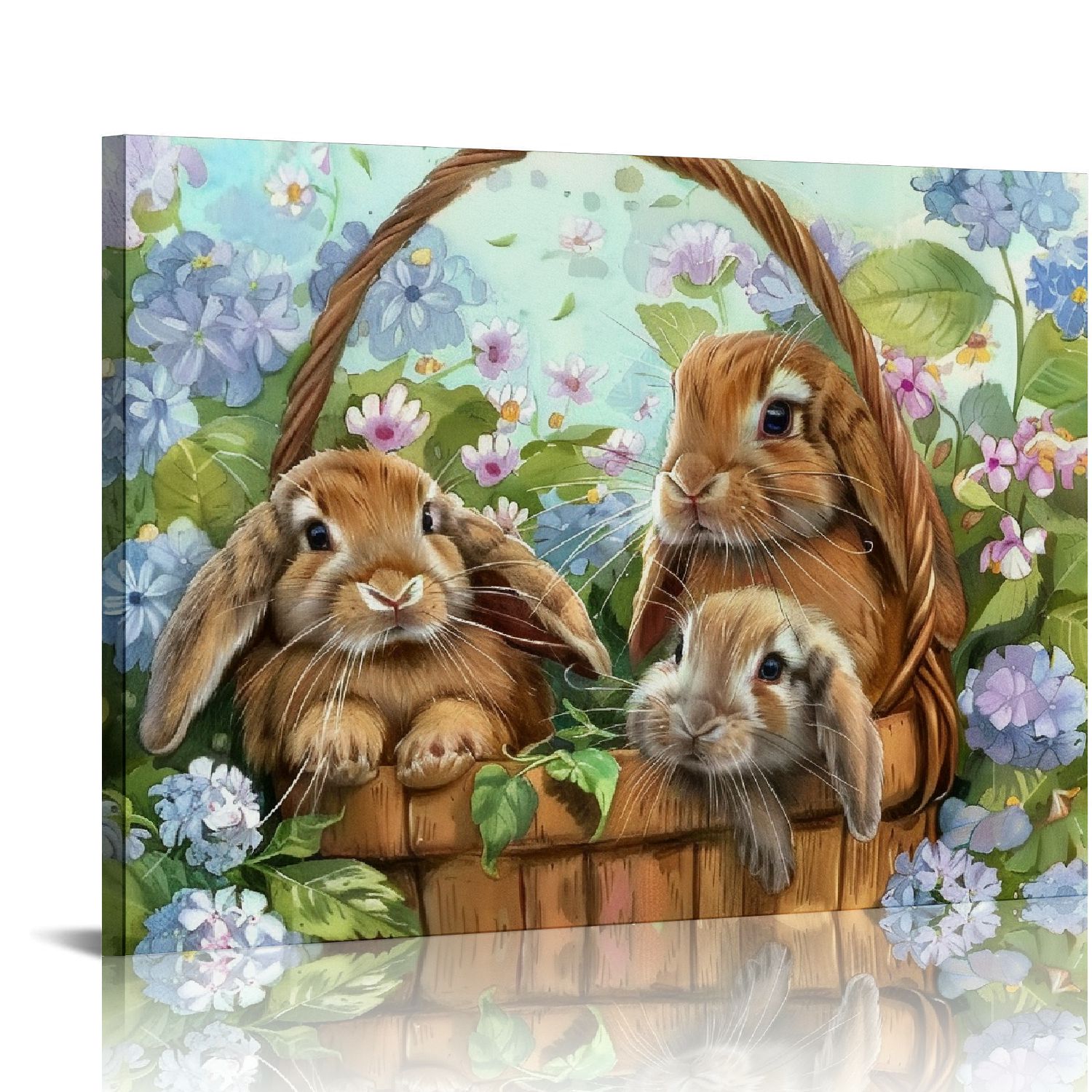EastSmooth Cute Bunny Wall Art Blue Flowers Canvas Print Picture ...