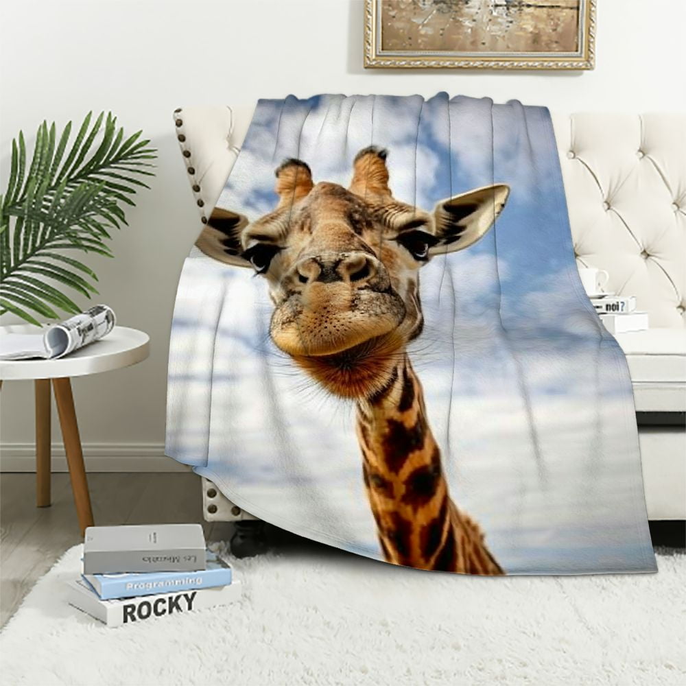 QCPP Cute Giraffe Pattern Super Soft Throw Blanket for Bed Couch Sofa ...