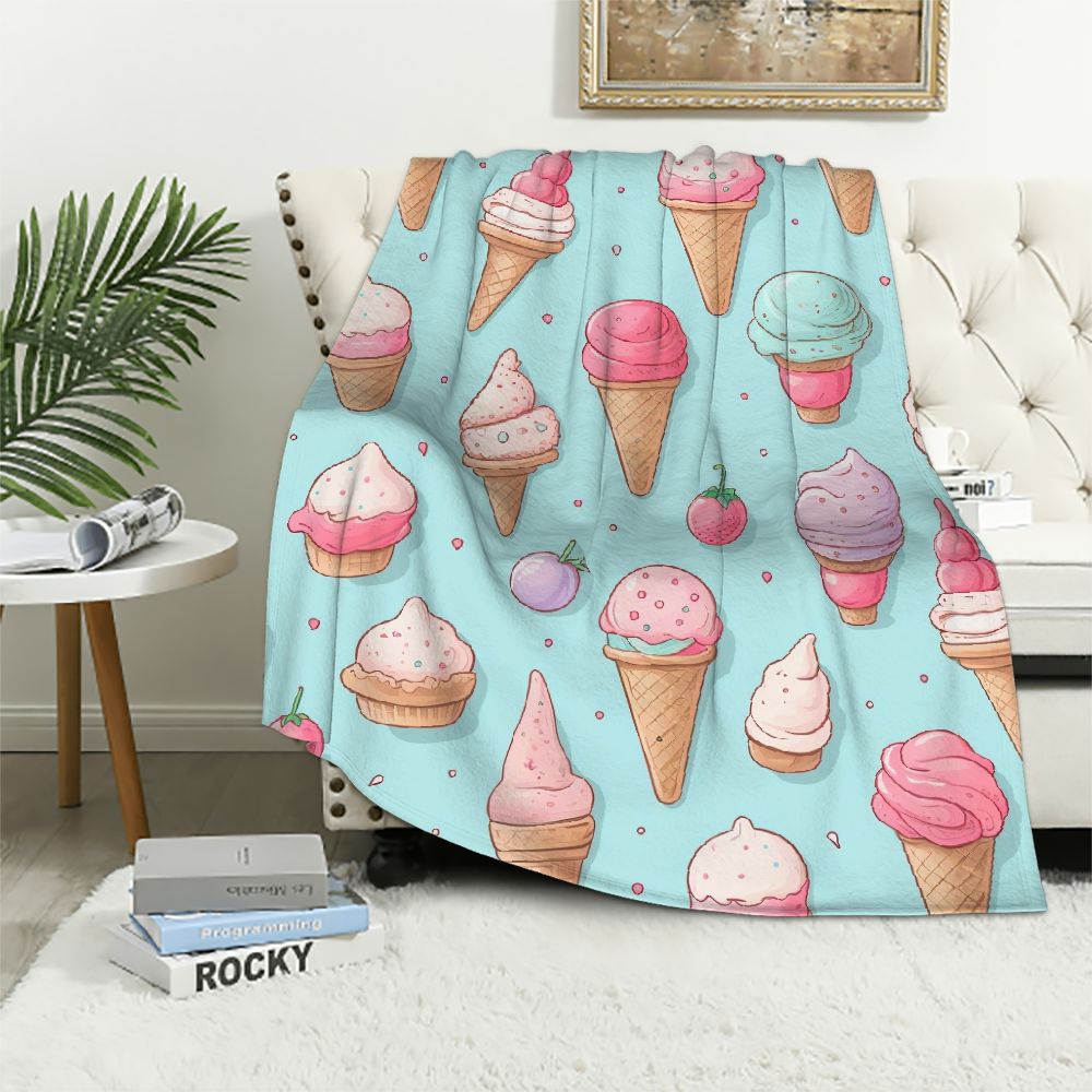 EastSmooth Cute Ice Cream Pattern Bed Throws for Kids Girls Boys Teens ...