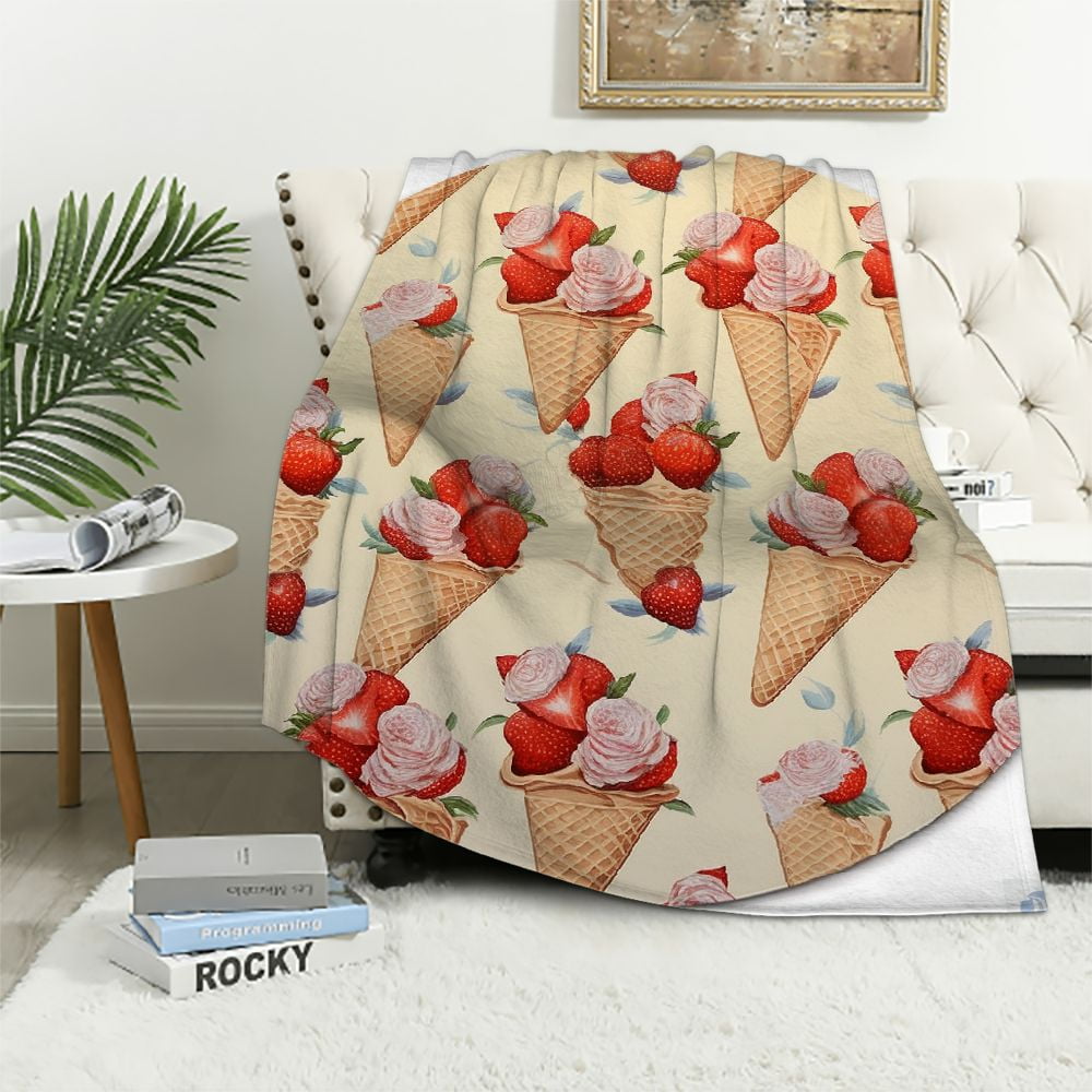 EastSmooth Cute Ice Cream Pattern Throw Blanket Single / Double Sided ...