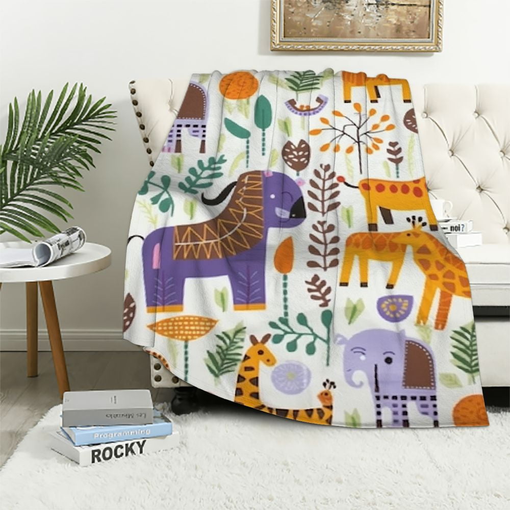 QCPP Cute Jungle Animals with Flowers Palm Leaves Plant Seamless ...