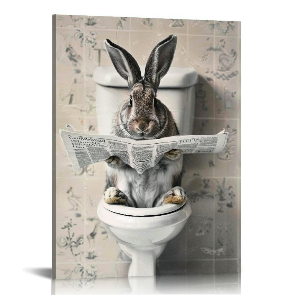 EastSmooth Cute Rabbit Bathroom Wall Art - Farmhouse Style Animals ...