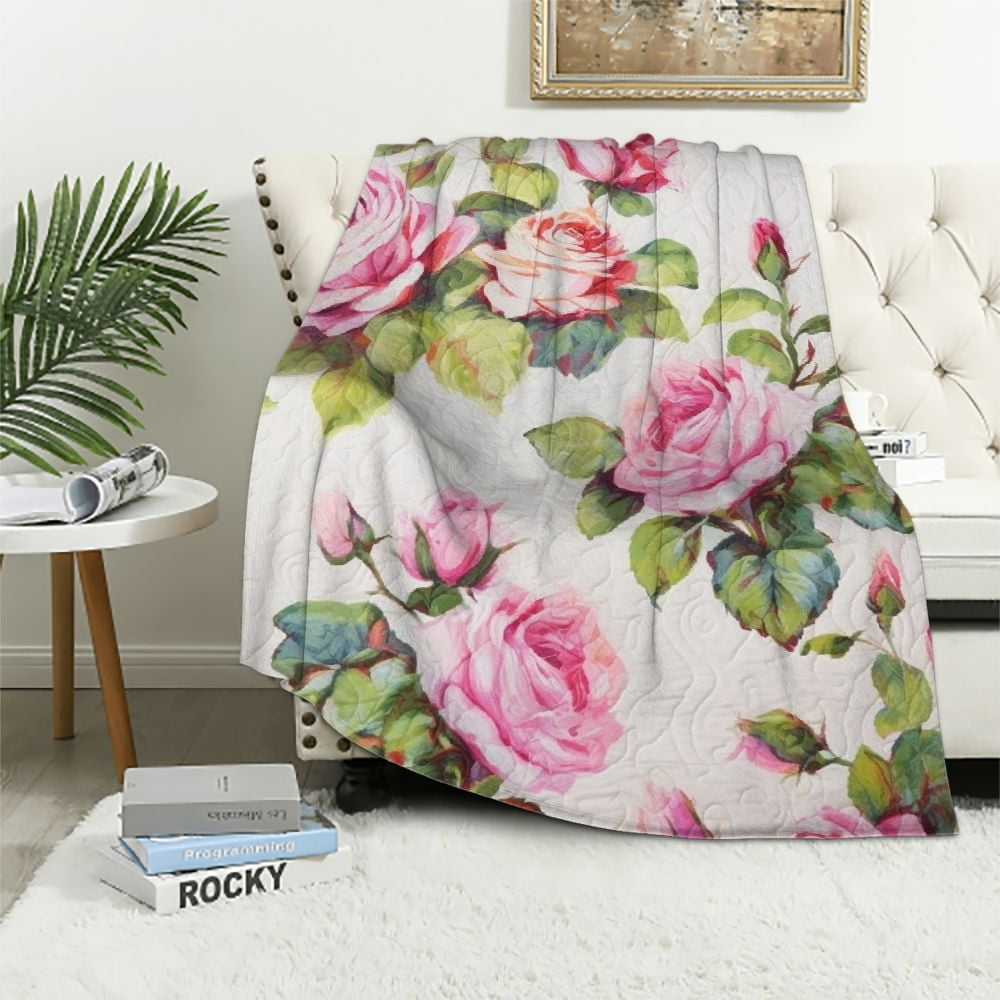 QCPP DaDa Bedding Romantic Roses Floral Throw Blanket - Country Spring ...