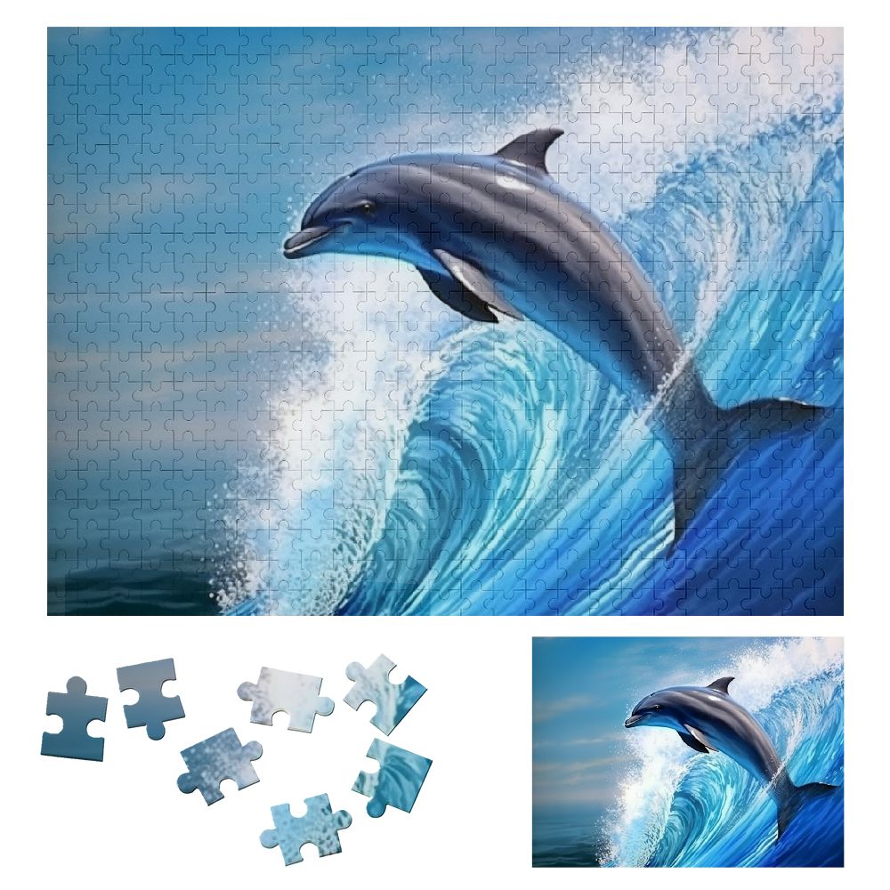 QCPP Dolphin Wave Ocean Wooden Jigsaw Puzzle for Adults and Kids, Gift ...