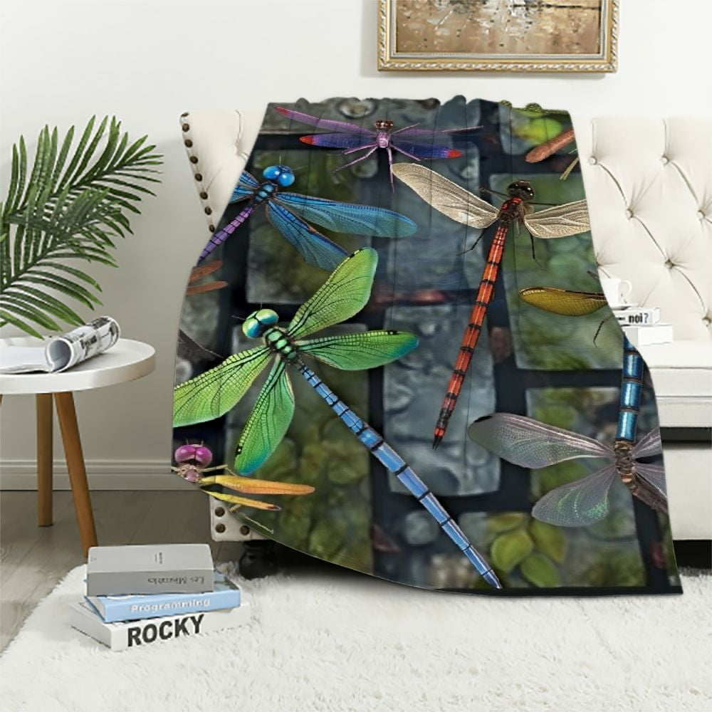 QCPP Dragonfly Blanket for Women Girls Green Dragonfly Throw Blanket ...