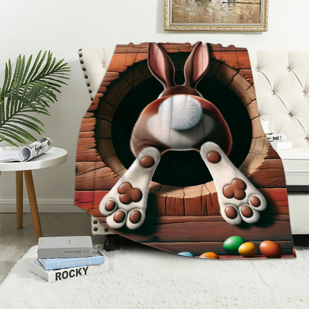 Lingy Easter Throw Blanket Warm Plush Blanket Flannel Bed Blanket Bunny ...