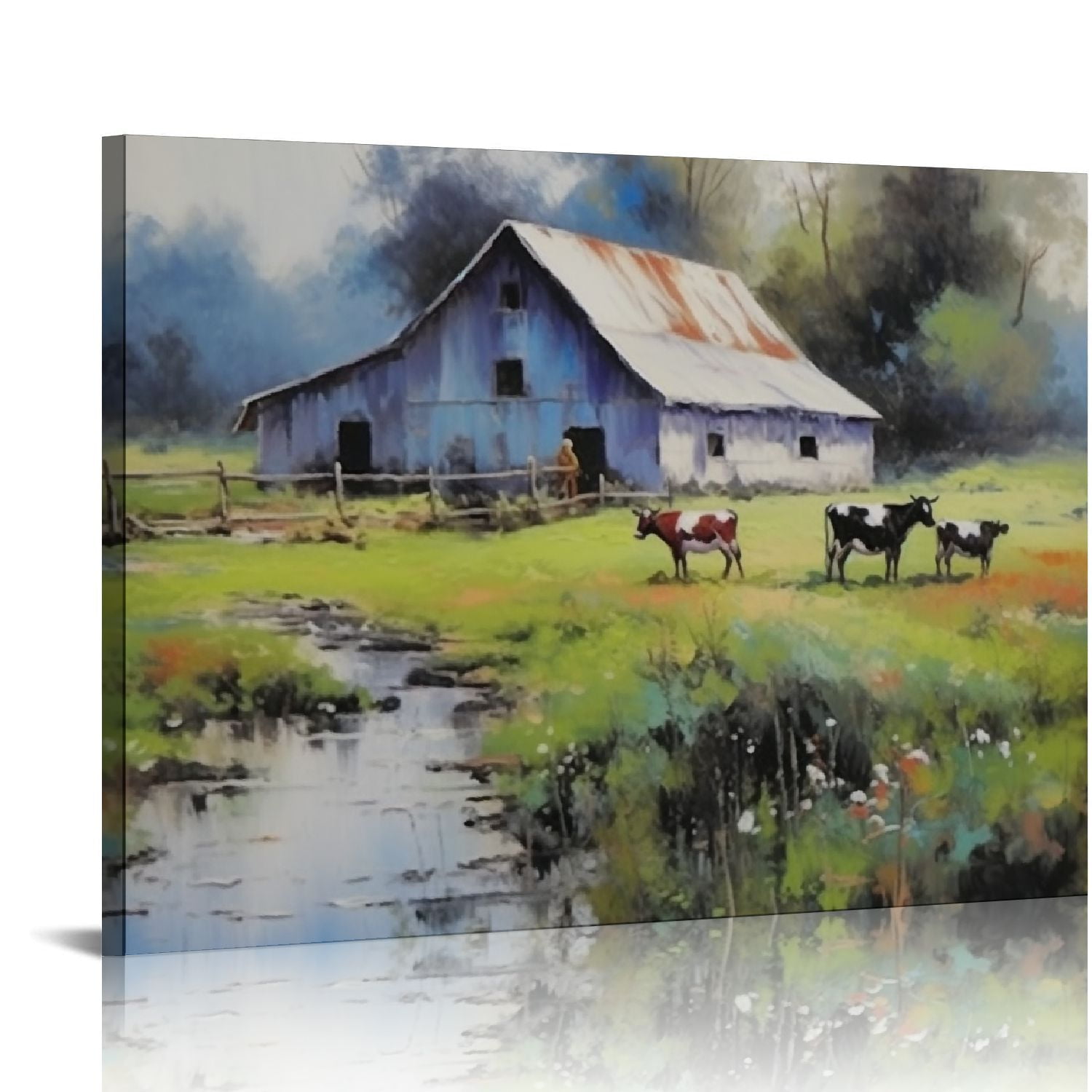 EastSmooth Farmhouse Canvas Wall Art Farm Cow Landscape Picture Modern ...