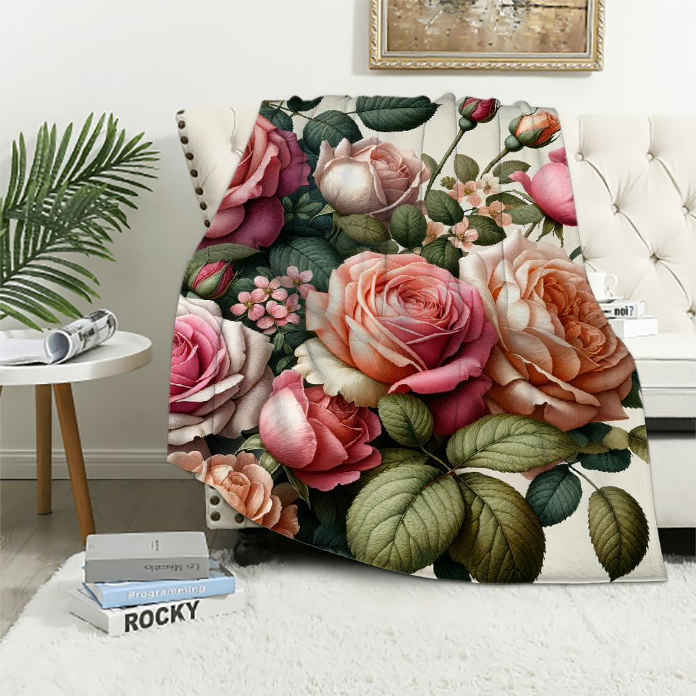 EastSmooth Floral Pink Roses Throw Blanket Super Soft Plush Throw ...
