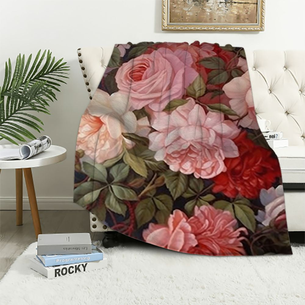 EastSmooth Floral Pink Roses Throw Blanket Super Soft Plush Throw ...