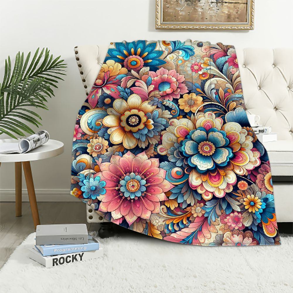 EastSmooth Floral Throw Blanket, Vibrant Color Boho Flowers Blossom ...