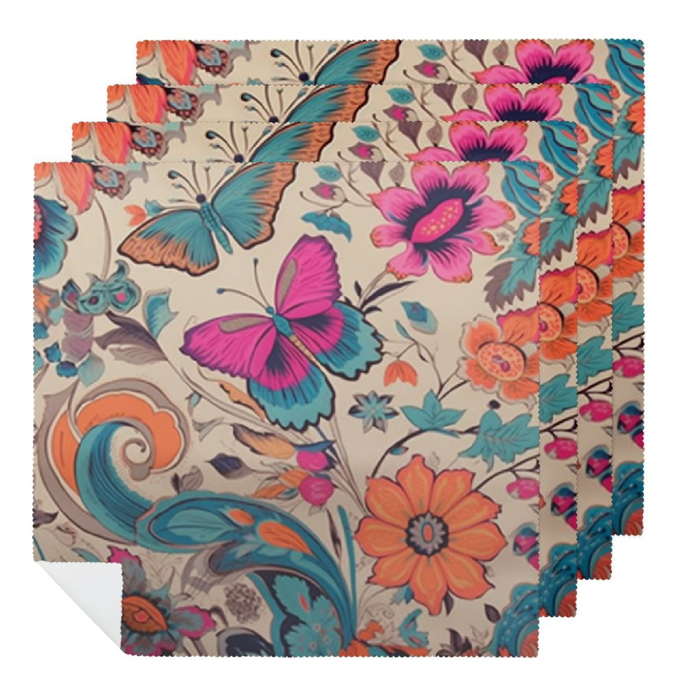 QCPP Flower Butterfly Fabric Dinner Napkin for Dining Table Kitchen ...