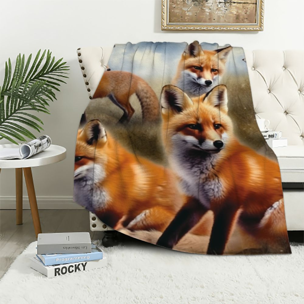 QCPP Fox Blanket Art Fox Throw Soft Ultra Warm Plush Micro Flannel for ...