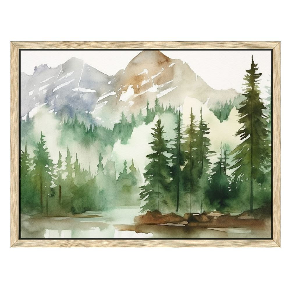 EastSmooth Framed Canvas Print Wall Art Watercolor Mountain Forest ...