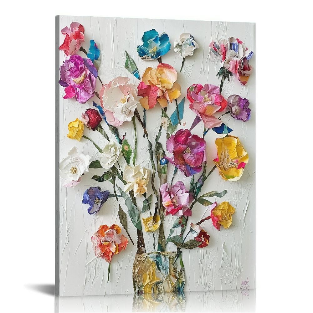 EastSmooth Framed Colorful Floral Canvas Wall Art Flowers Rose ...