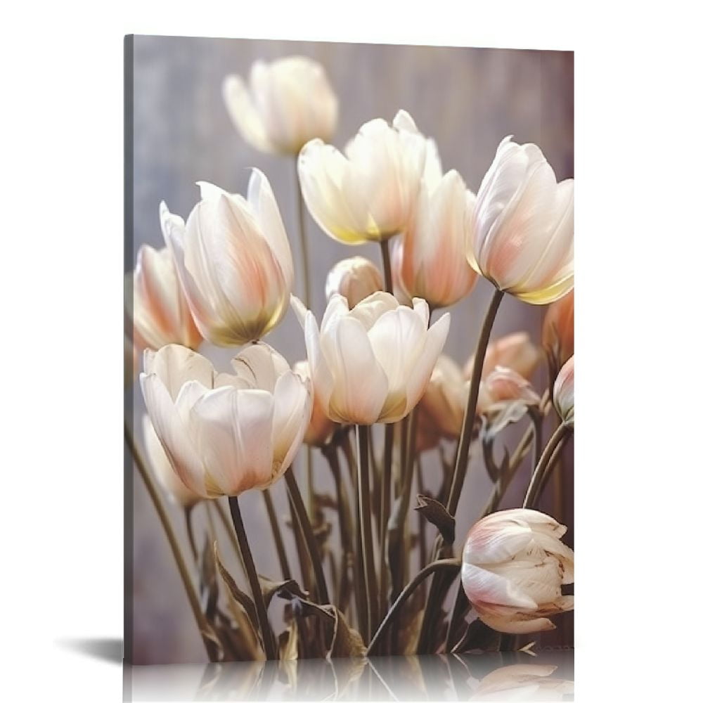 EastSmooth Framed Flower Wall Art White Tulip Plain Wall Decor Bohemian ...