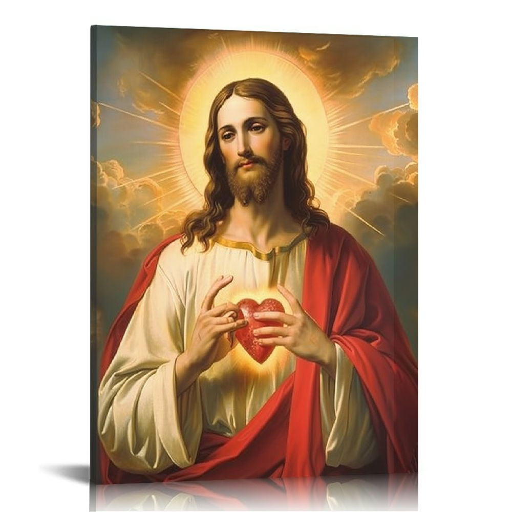 EastSmooth Framed Sacred Heart of Jesus Picture Wall Art Divine Mercy ...