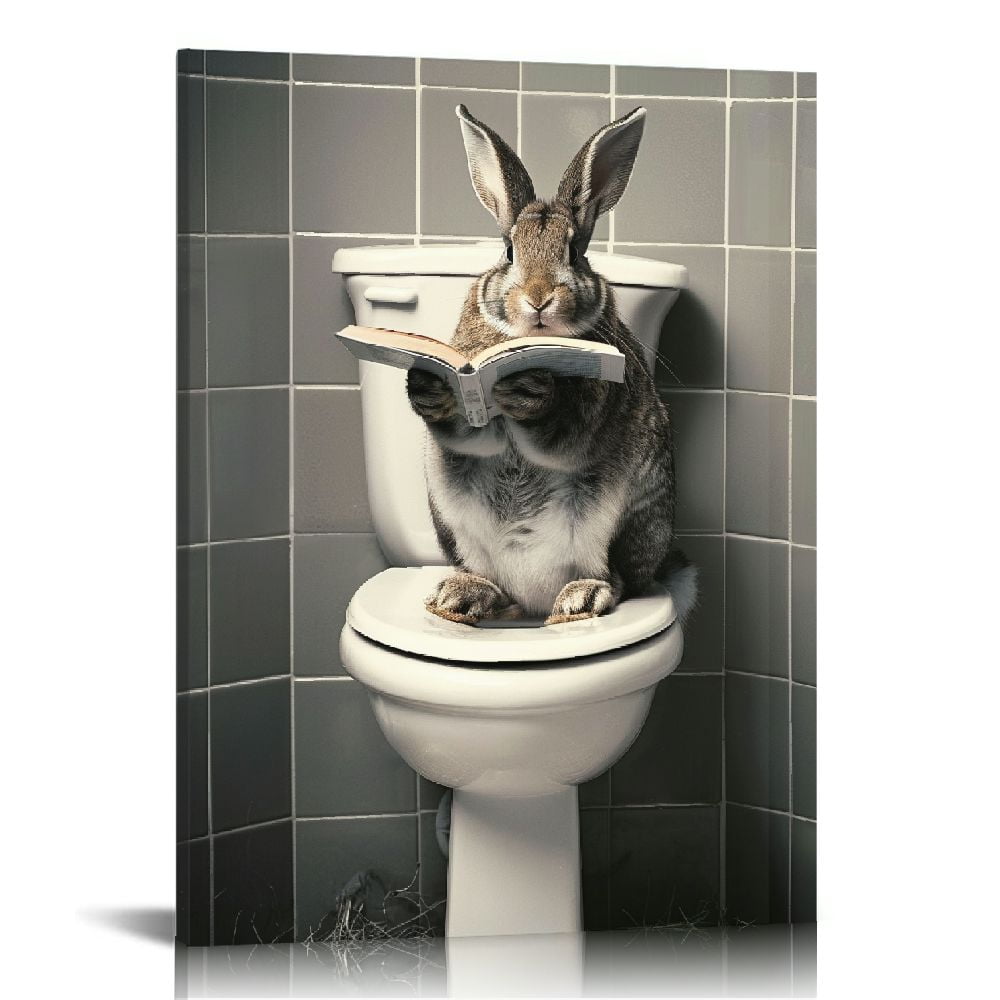 EastSmooth Funny Bathroom Wall Art Cute Rabbit Reading Newspaper on ...