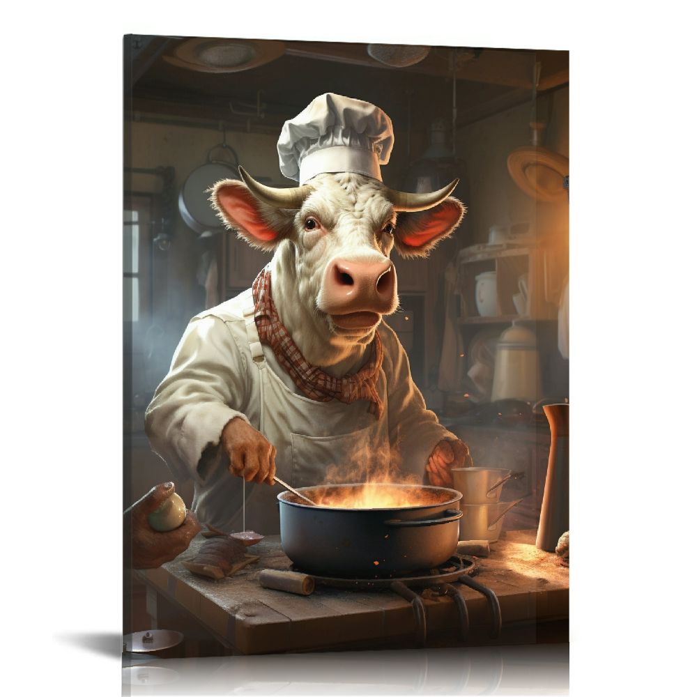 EastSmooth Funny Cow Canvas Wall Art,Humorous Brown Highland Cows ...