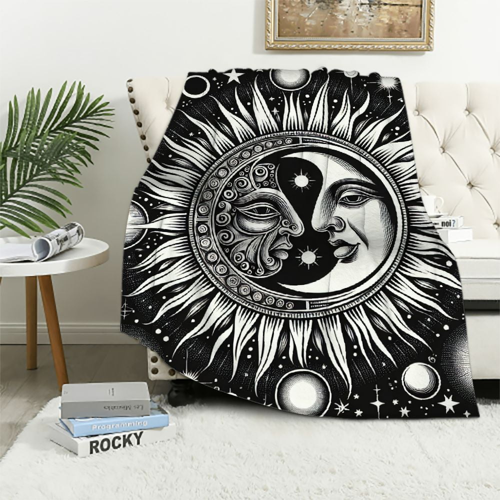 EastSmooth Golden Moon and Sun Throw Blanket Bohemian Tribal ...