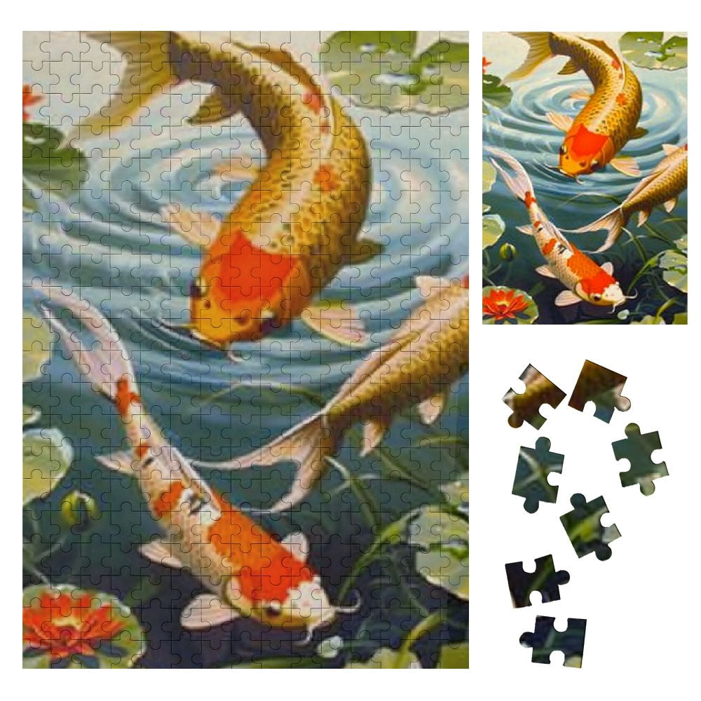 EastSmooth Goldfish Pond Red Flower Vertical Wood Puzzle - Impossible ...