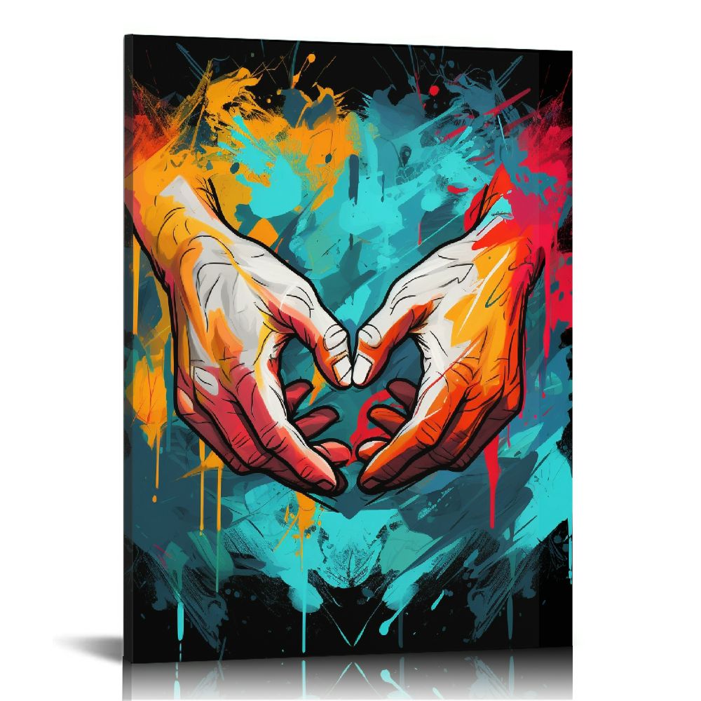 Lingy Graffiti Paintings Canvas Wall Art Promise Holding Hands Pop Art ...