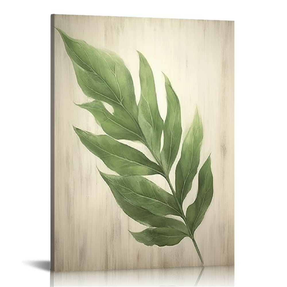 EastSmooth Green Leaves Prints Wall Art: Rustic Wooden Background Palm ...