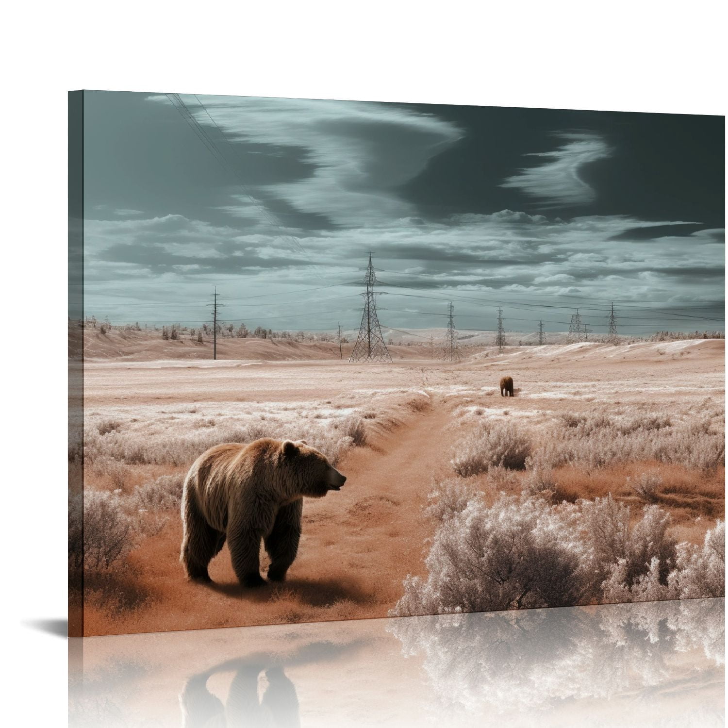 EastSmooth - Grizzly Bear Wall Art Black and White Animal Picture ...