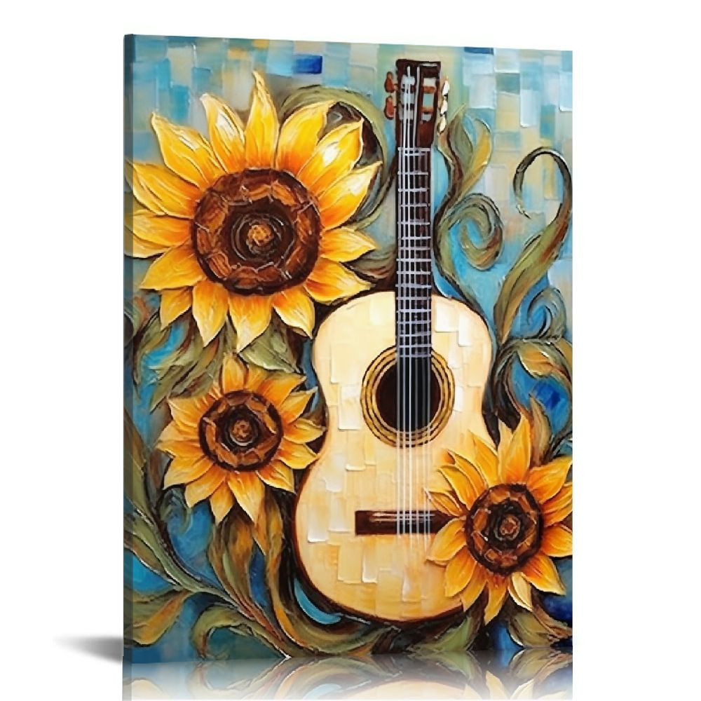 QCPP Guitar Wall Art Modern Sunflowers Canvas Prints Music Pictures ...