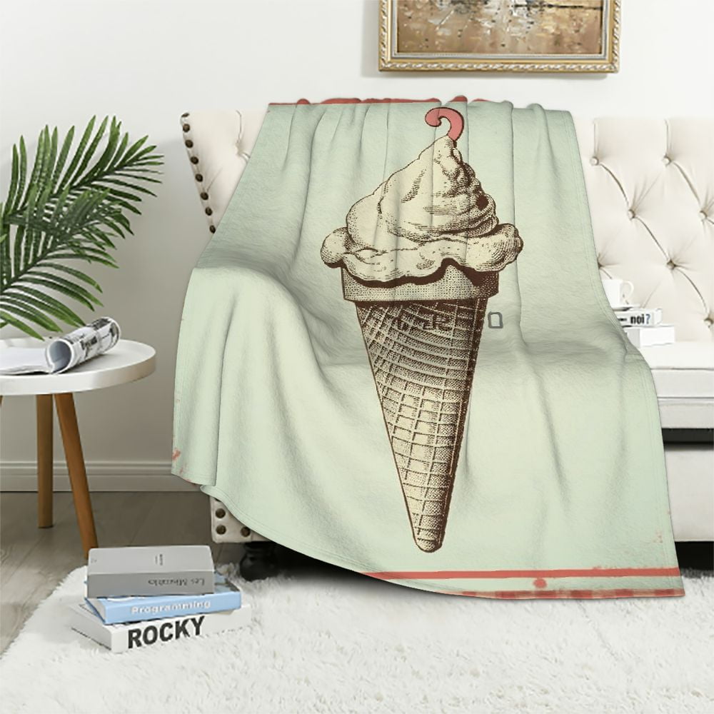EastSmooth Hand Drawn Ice Cream Pattern Throw Blanket for Bed Couch ...