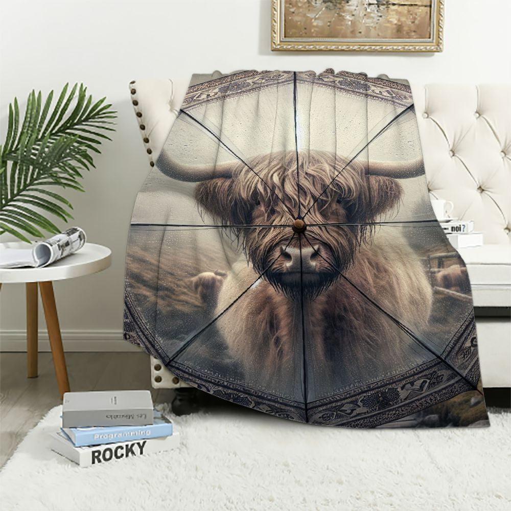 EastSmooth Highland Cow Blanket Lontern Native Aztec Throw Blanket,Farm ...