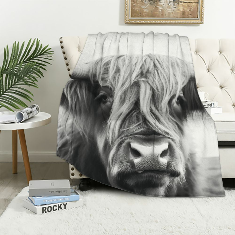 EastSmooth Highland Cow Blanket Portrait of Cow Pattern Flannel Throw ...