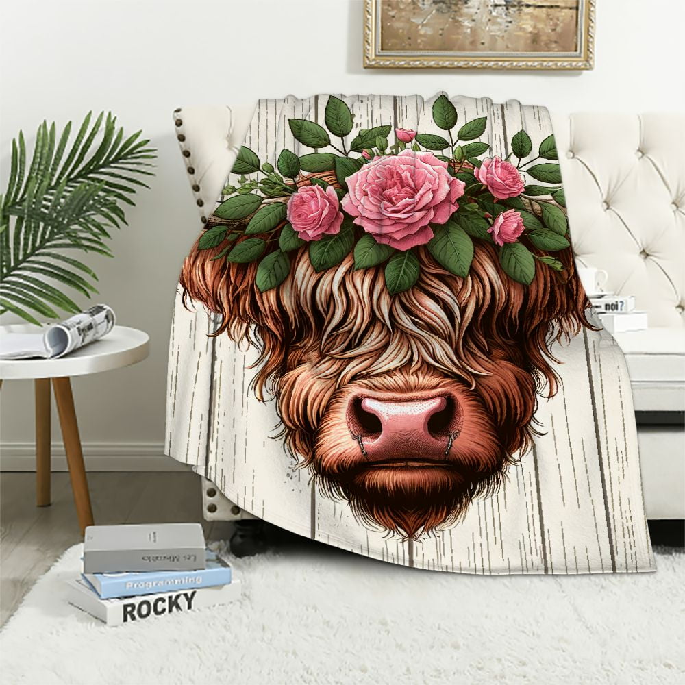 EastSmooth Highland Cow Blanket Cow Print Throw Blankets Colorful Rose ...