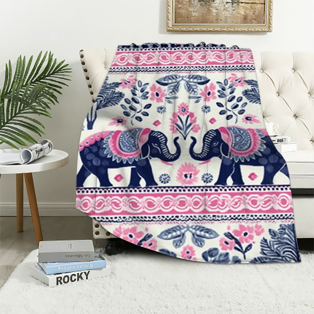 QCPP Indian Tribal Elephant Pattern Blanket, Soft Blankets Flannel Bed ...