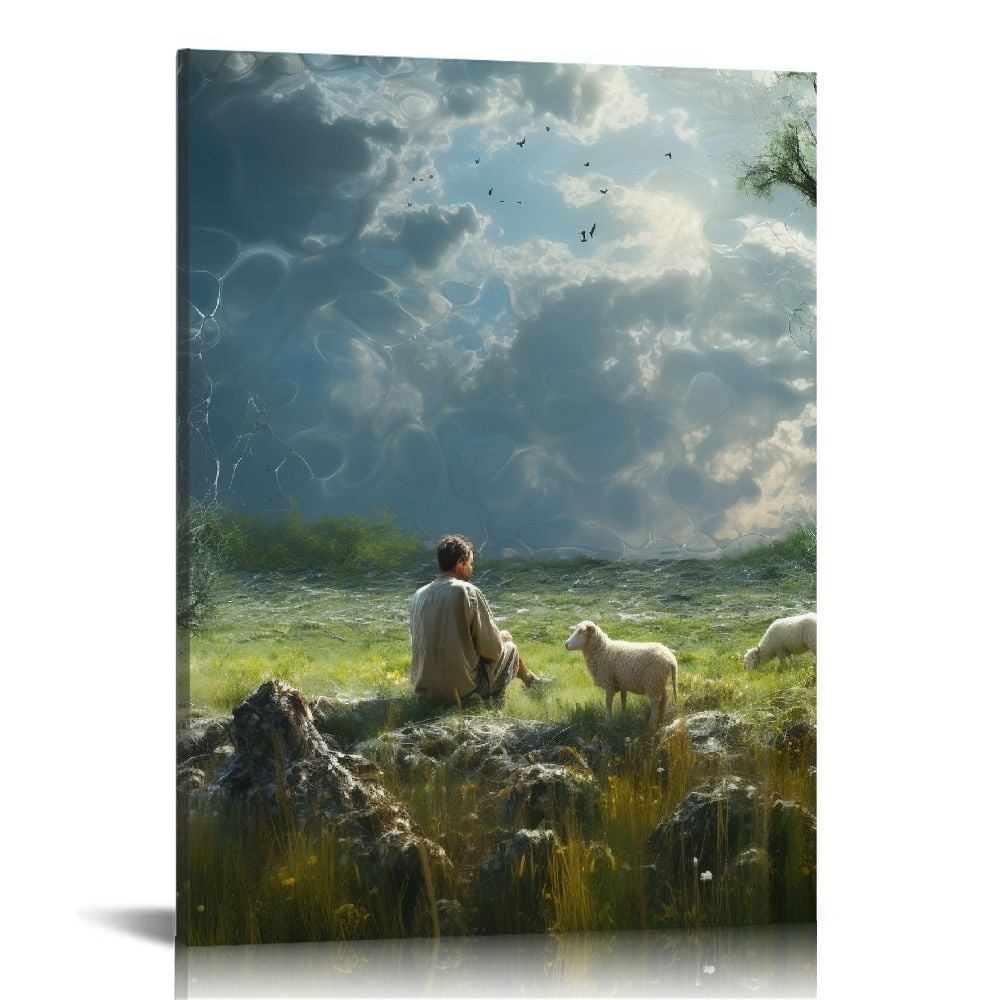 EastSmooth Jesus and Lamb Canvas Wall Art Jesus Save Lost Lamb Posters ...