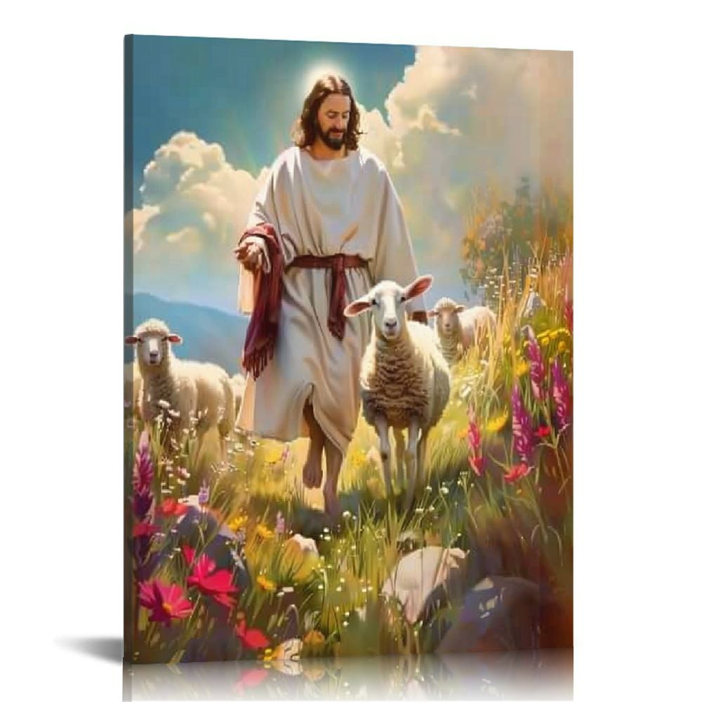 EastSmooth Jesus Running After Lost Lamb Canvas,Christian Wall Art ...