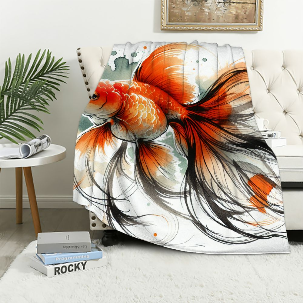 EastSmooth Koi Fish Blanket Twin Size, Chinese Japanese Fleece Throw ...