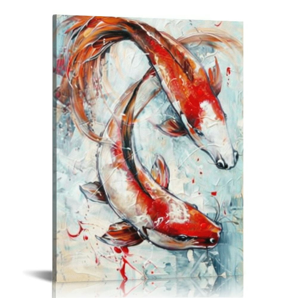 Chinese Watercolor Fish JEUXUS Koi Fish Canvas Wall Art Horizontal