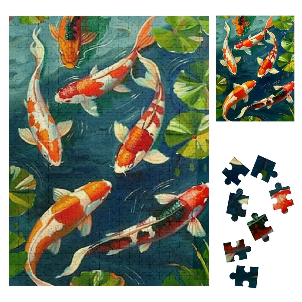 QCPP Koi Fish Lily Pads Pond Wooden Jigsaw Puzzle Vertical Style Eco ...