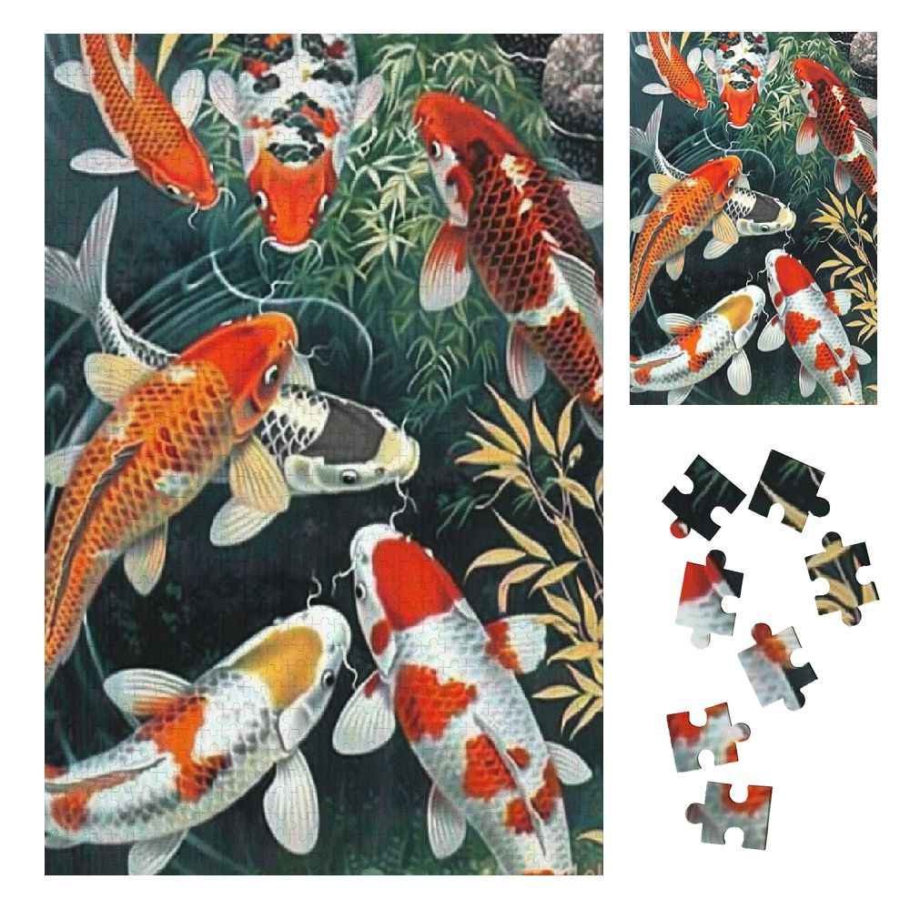 EastSmooth Koi Fish Water Plants Wooden Jigsaw Puzzle Vertical Style ...